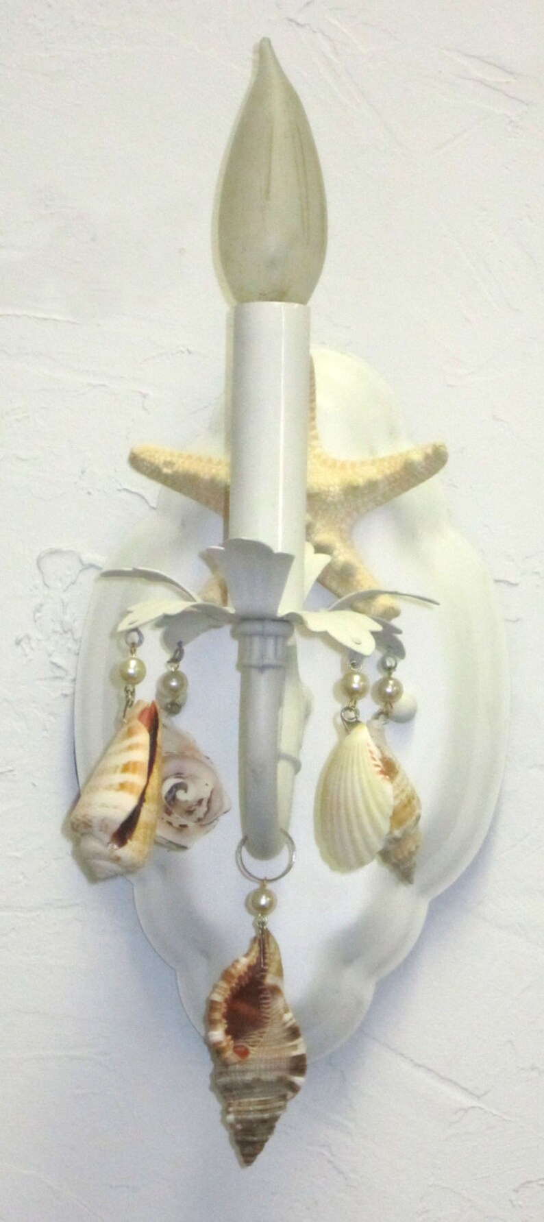 Beach Cottage Seashell Wall Sconce Shabby Shell Sconce Light Custom ...