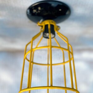 YELLOW Wire Bulb Cage Light Flush Mount Black Canopy Socket, Industrial ...