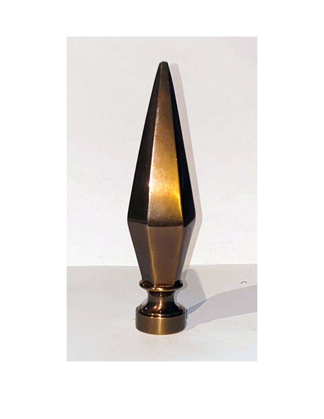 PAIR OF FINIALS: 4-3/4" Tall Cast Metal Antique Brass Finish Modern ...