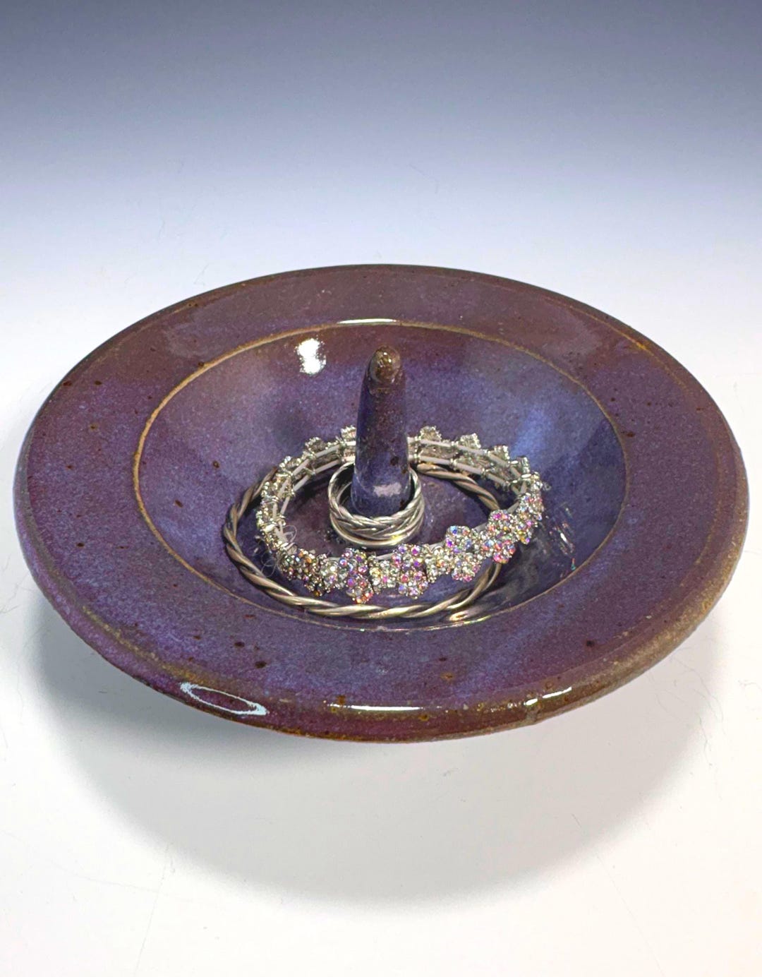 Purple Stoneware Jewelry Ring Holder, Ceramic, Pottery Cute Handmade ...