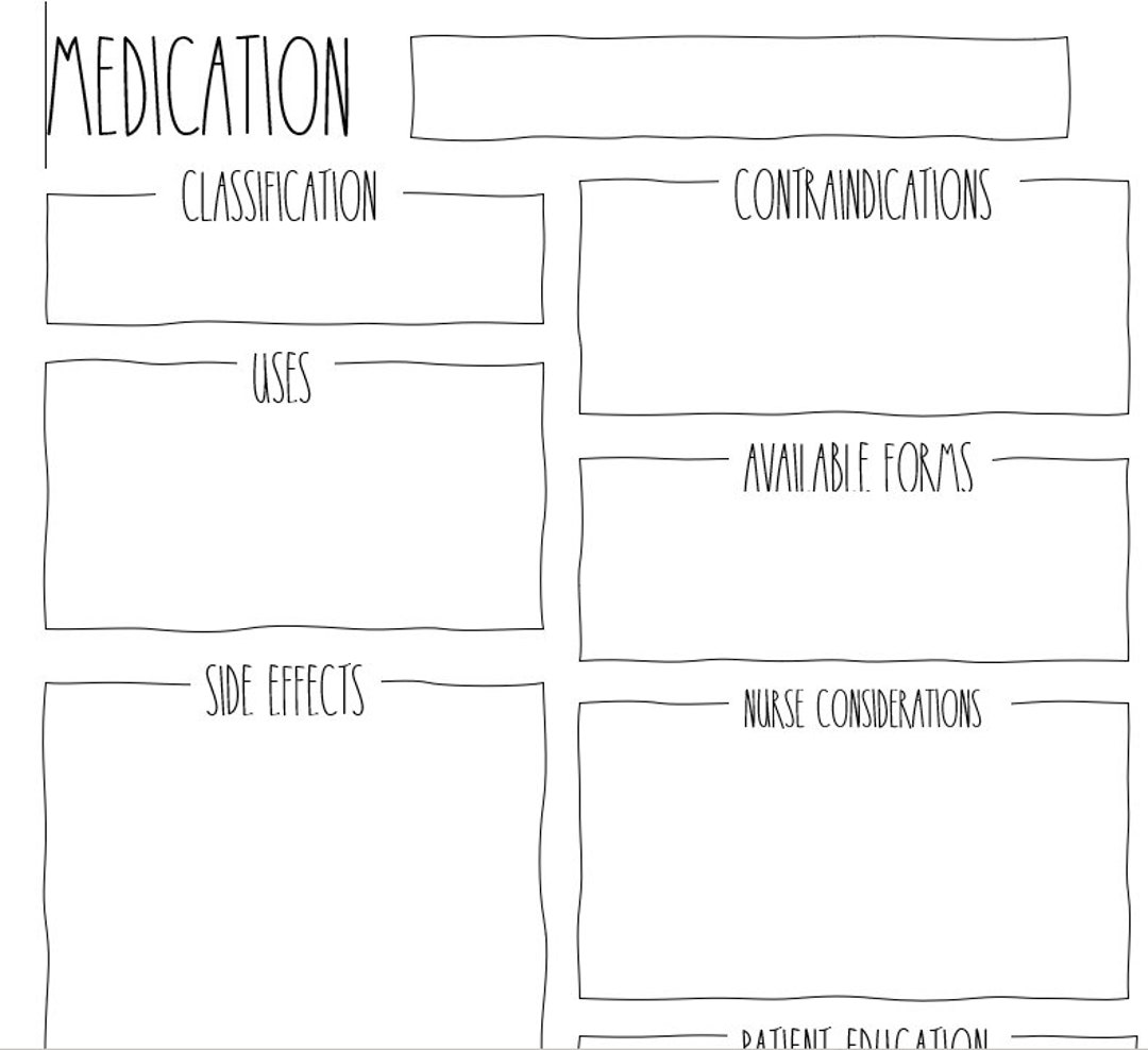 Medication Study Sheet - Etsy