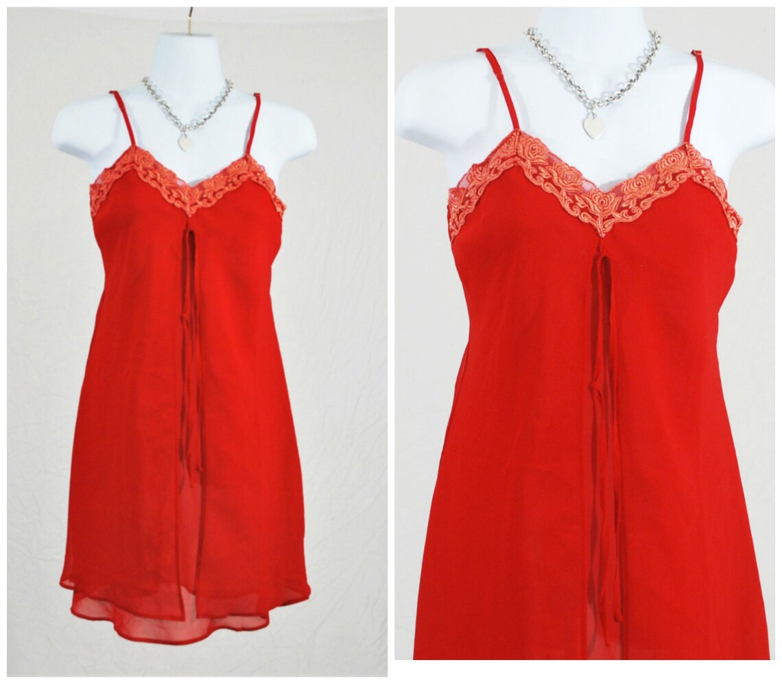90s Red Rose Floral Slip Dress Vintage Womens Slip Dresses - Etsy