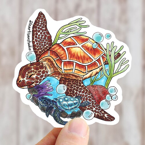 Sea Turtle Sticker Animal Sticker Baby Turtle Sticker Ocean - Etsy