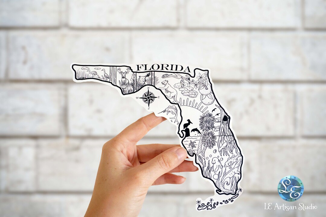 Florida State Sticker Florida Decal Travel Sticker Car Decal - Etsy