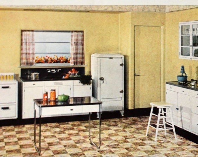 1935 Sealex Linoleum Flooring Ad Retro 1930s Yellow & White Kitchen ...