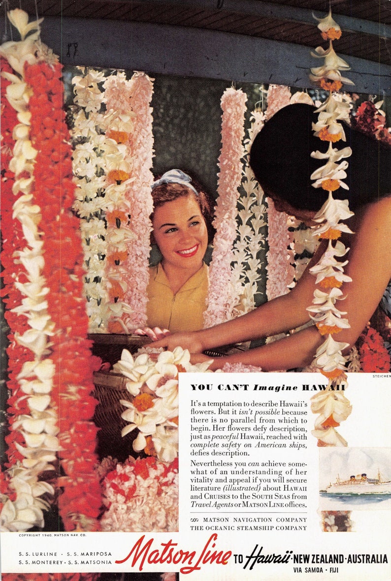 1940 Matson Cruise Ad Retro Hawaii Travel Poster Home - Etsy