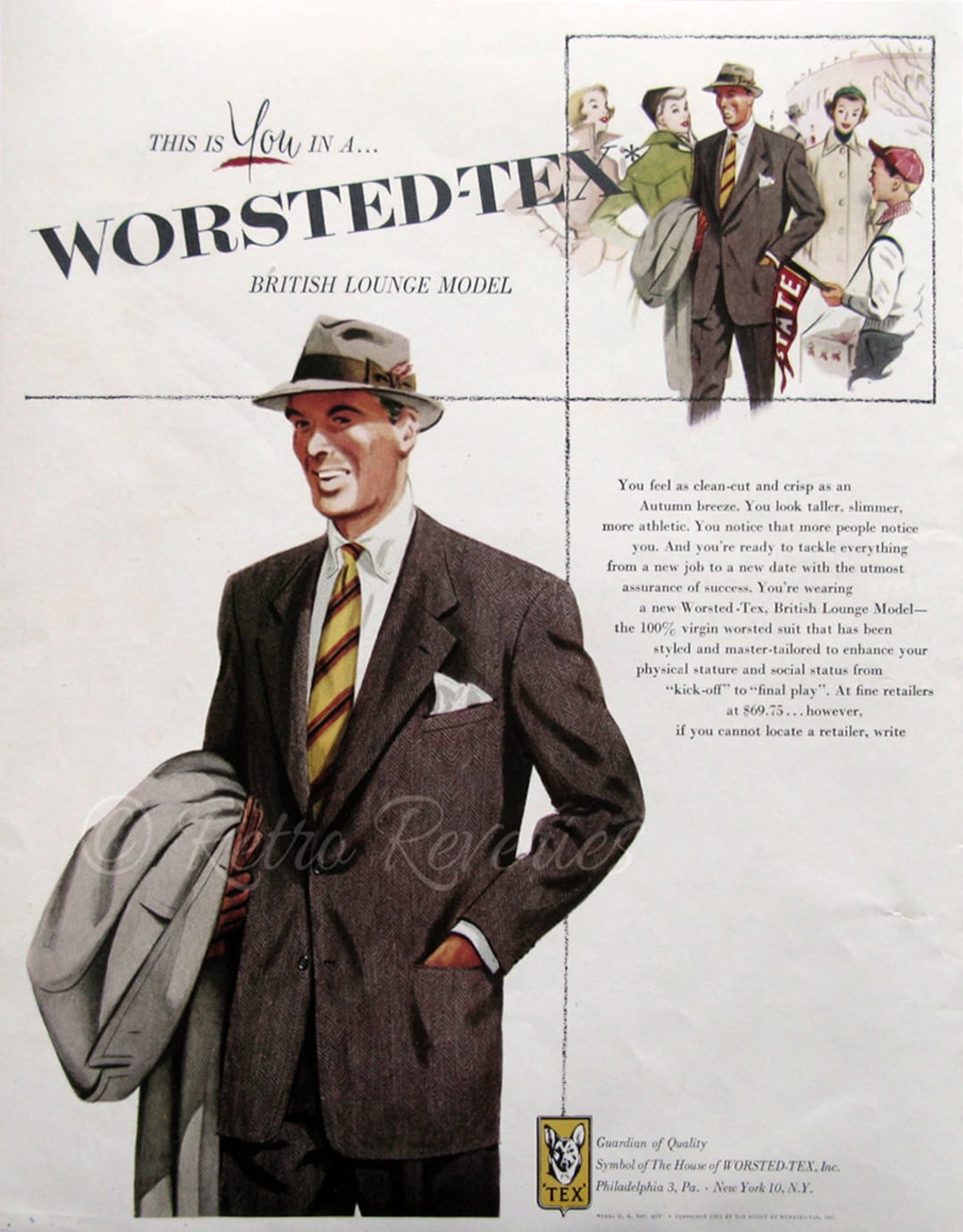 Vintage 1951 Worsted-tex Men's Suit Ad, 1950s Fashion Ads, British ...