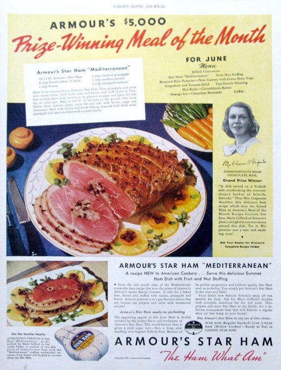 1937 Armour's Star Ham Ad 1930s Food Ads Retro Dining - Etsy