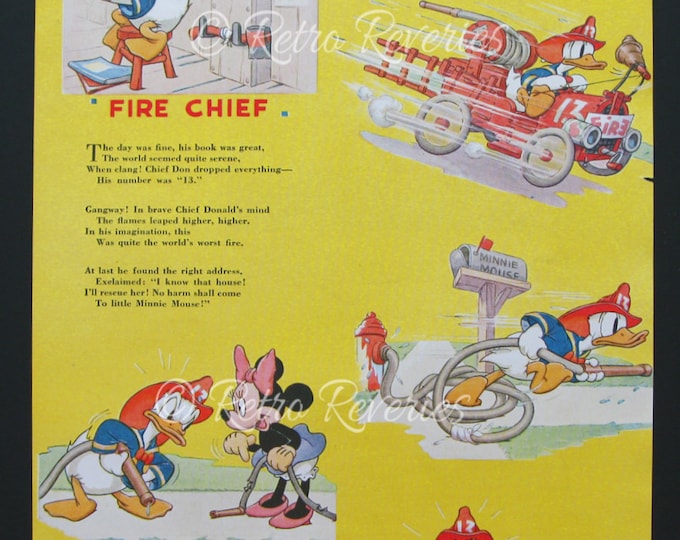 1940 Donald Duck Fire Chief Cartoon - 1940 Walt Disney Art Illustration ...