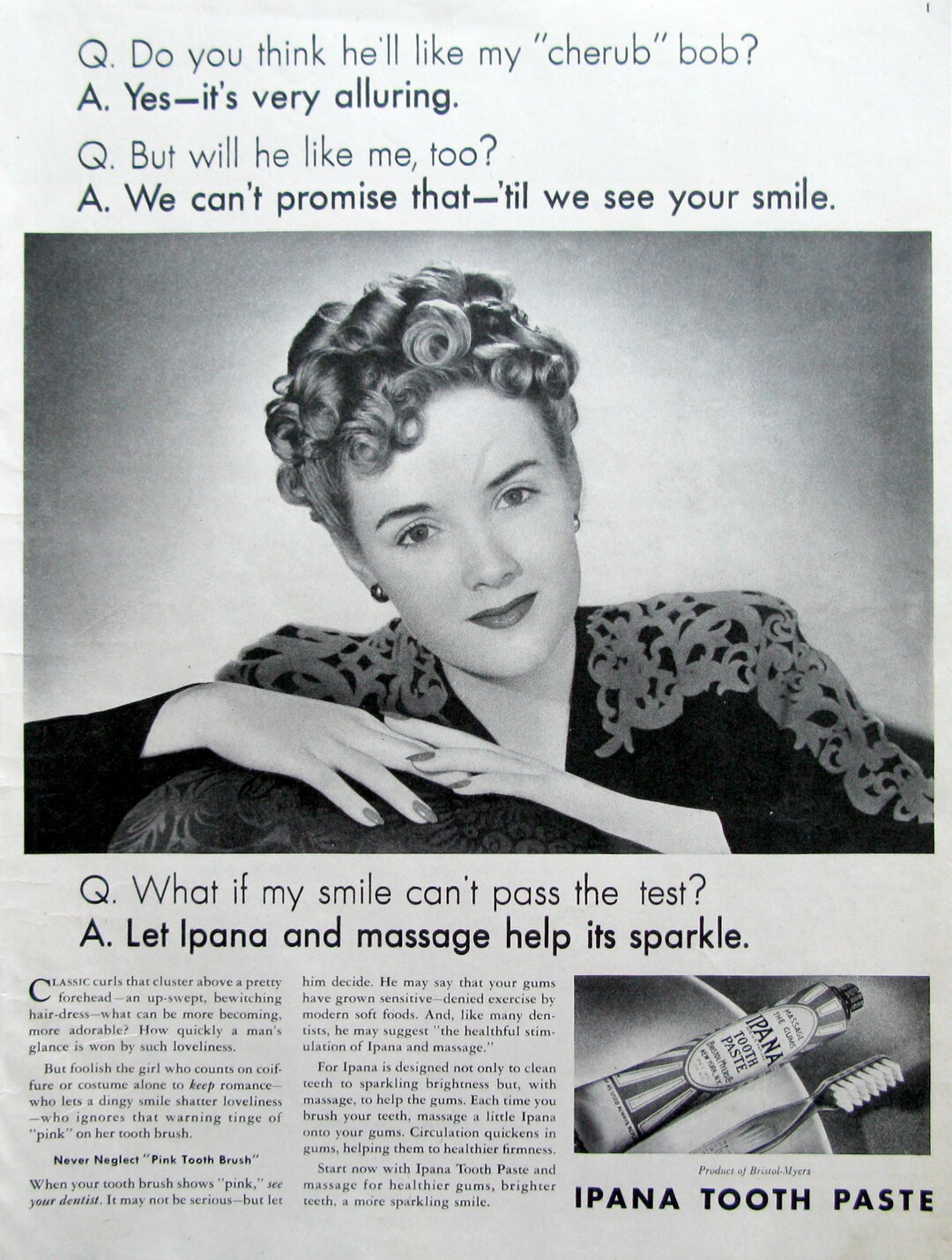 Vintage 1942 Ipana Toothpaste Ad, 1940s Beauty Ads, Retro Salon Decor ...
