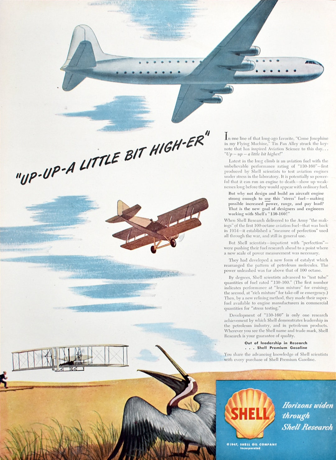 Vintage Ad 1947, Shell Oil Ads, Army Biplane Illustration, Aviation ...