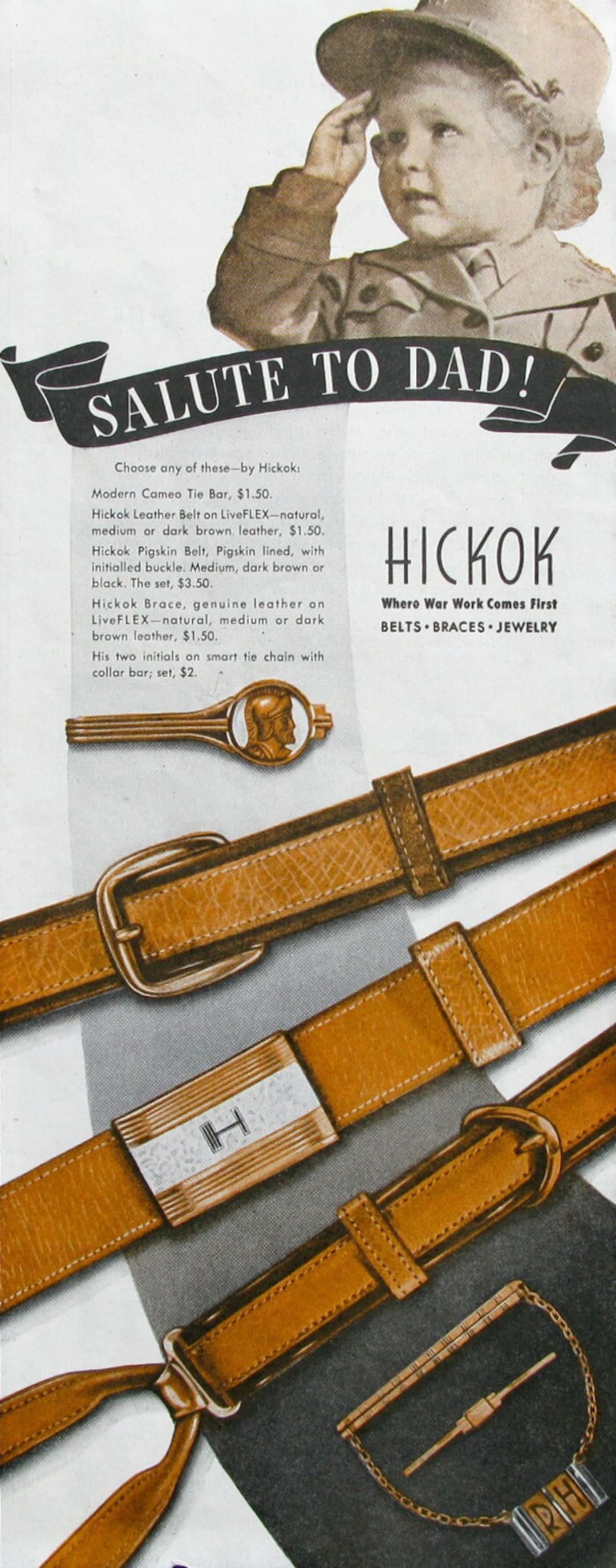 1944 Hickok Belts Ad, Vintage Fashion Ads, Men's Closet Decor, 1940s ...