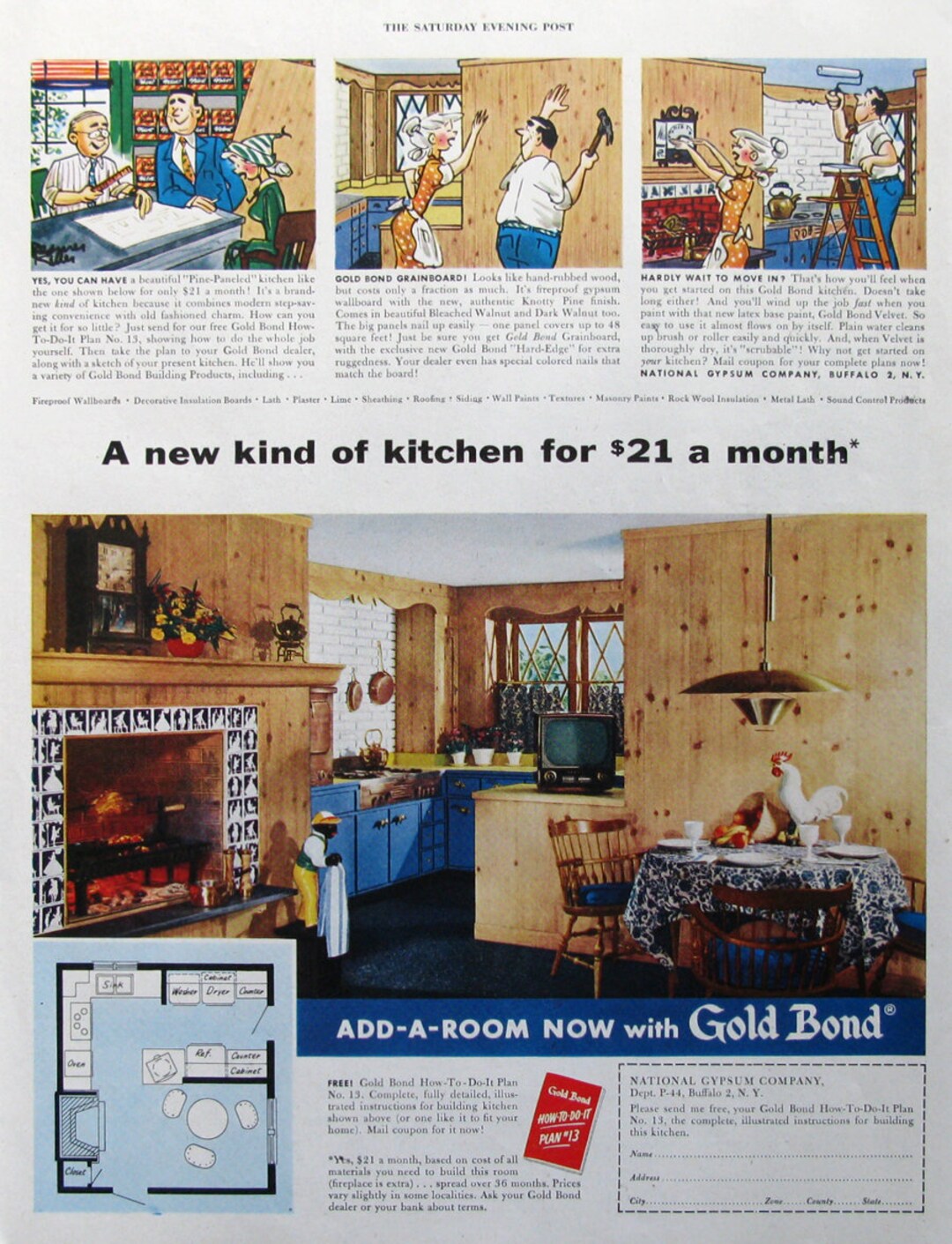 1954 Gold Bond Kitchens, Vintage Ad, National Gypsum Company, Gift for ...