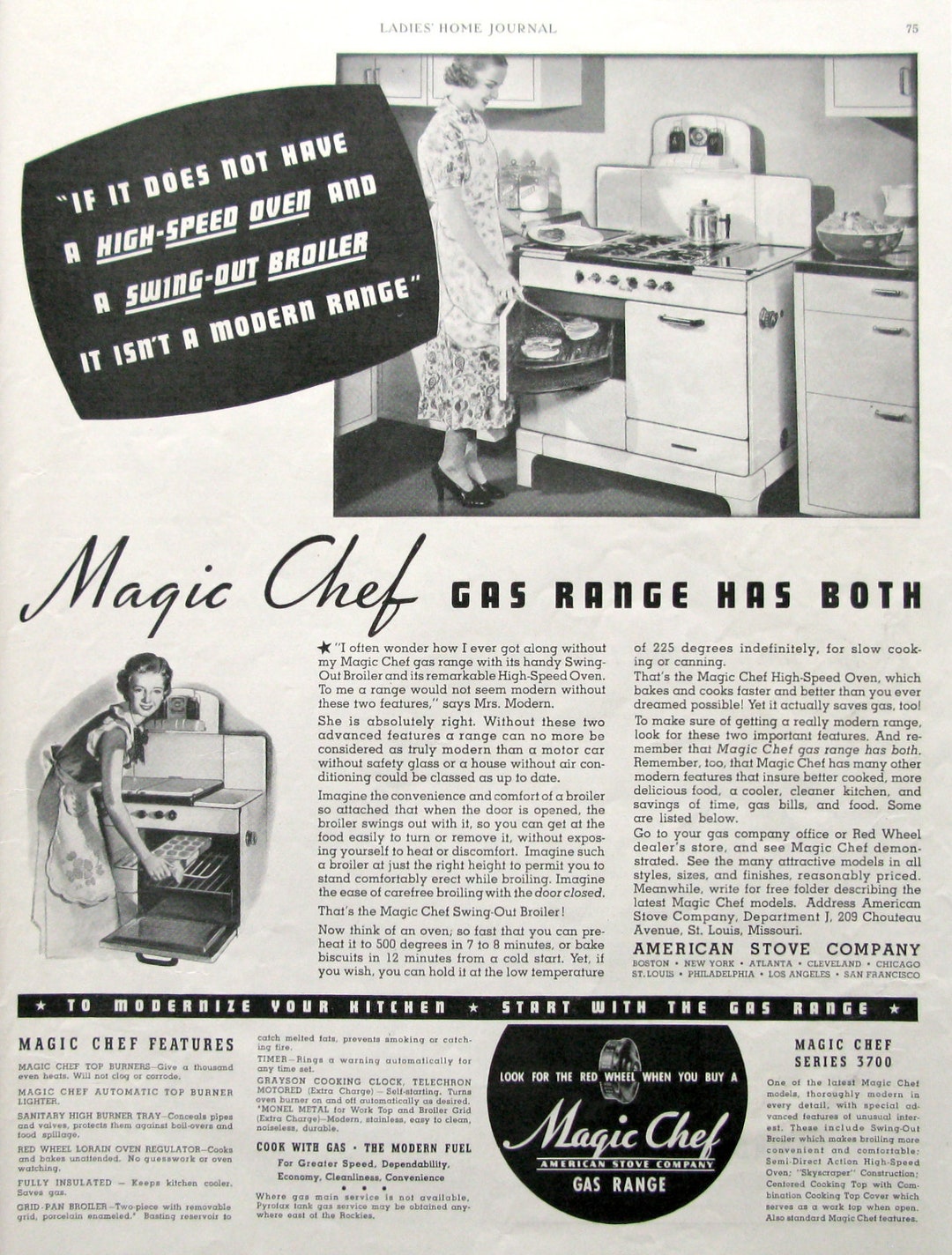 1937 Magic Chef Ad - Gas Range Stove - 1930s Housewife - Vintage ...
