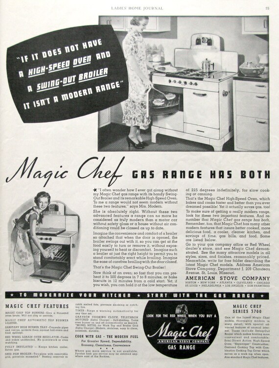 1937 Magic Chef Ad Gas Range Stove 1930s Housewife | Etsy