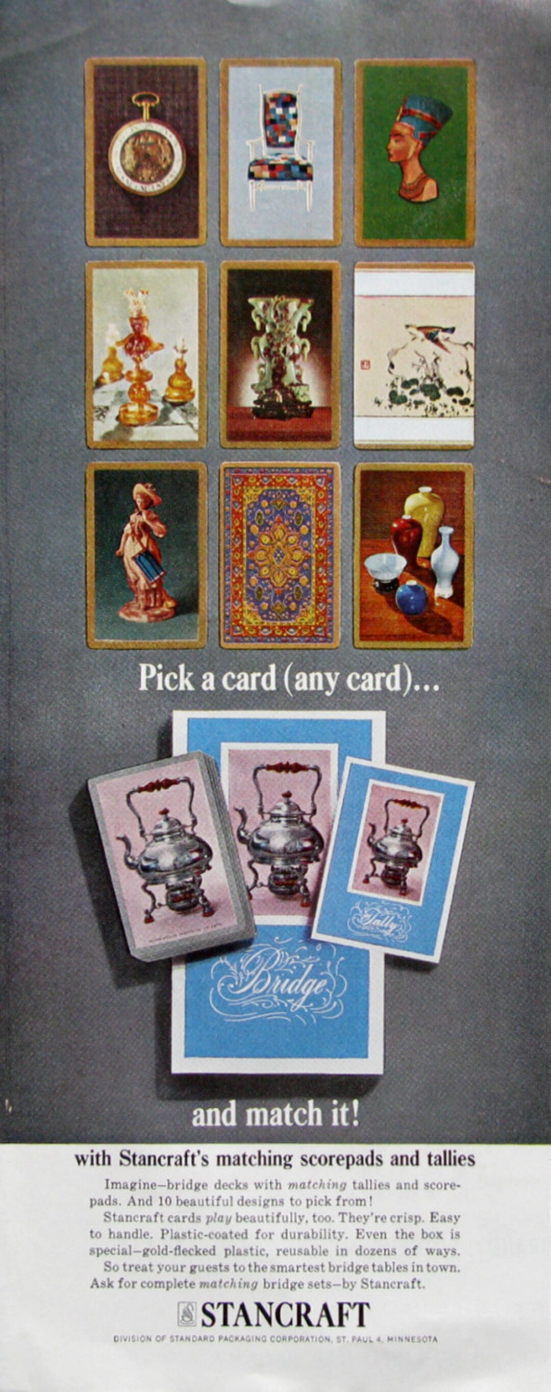1963 Vintage Ad, Stancraft Cards Print Ad, Retro Game Room Decor ...