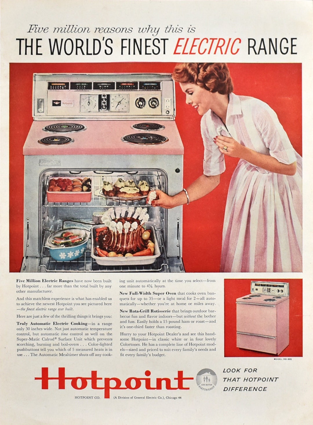 1958 Hotpoint Electric Range Vintage Ad, 1950s Pastel Pink Stove, Retro ...
