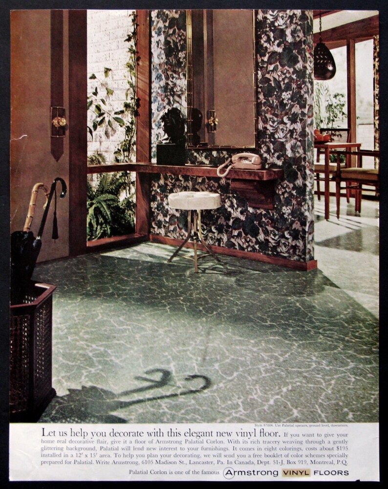 1961 Armstrong Palatial Corlon Floors Ad 1960s Mid Century - Etsy