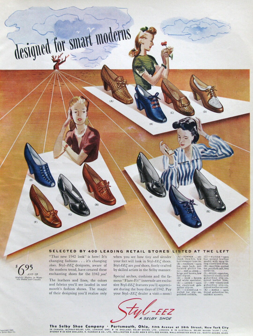 1942 Selby Shoes Ad Styl-eez Designed for Smart Moderns 1940s Shoes ...