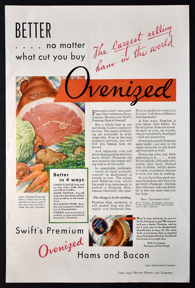 1932 Swift Meats Ad Retro Kitchen Decor Meat Market Deli | Etsy