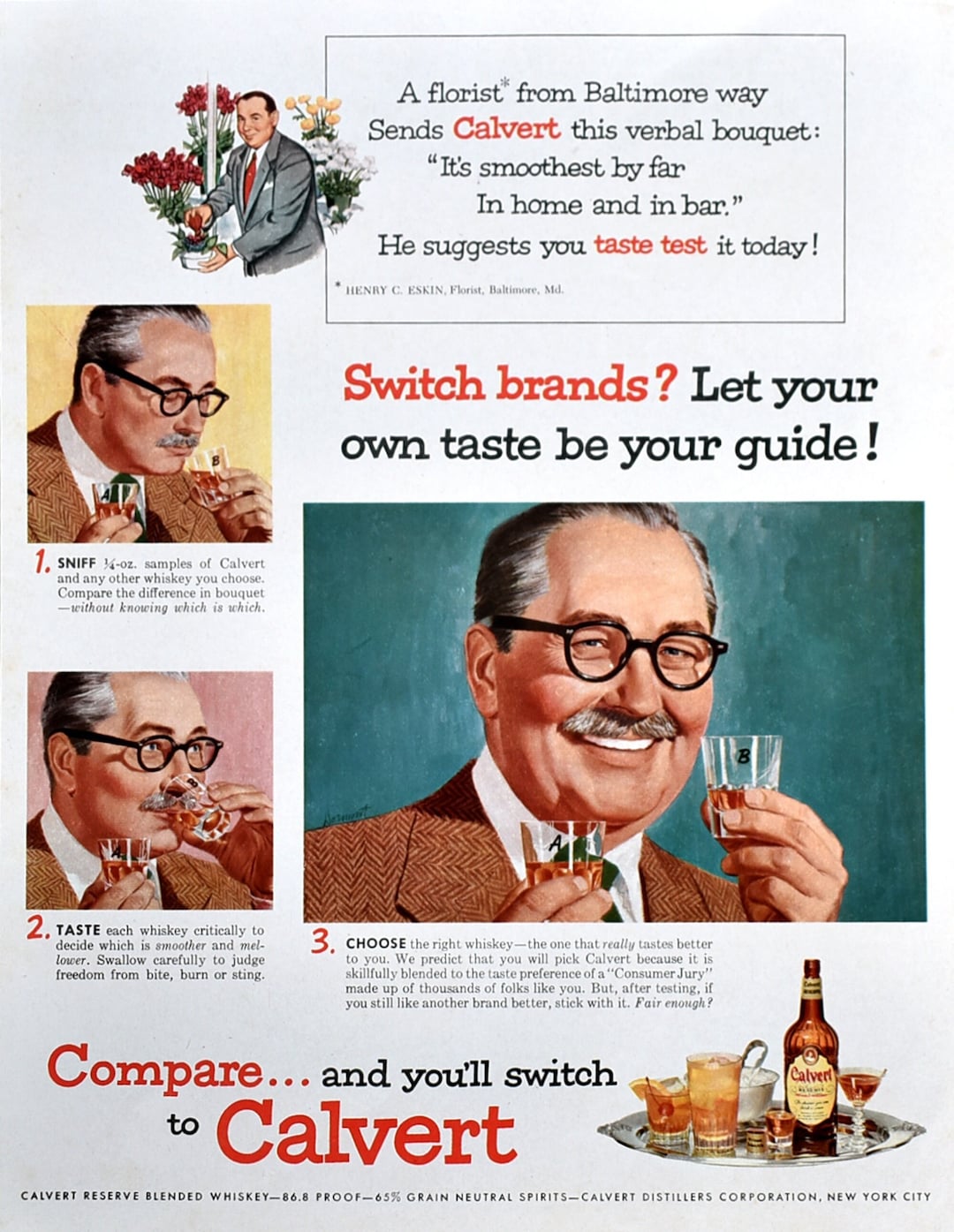1953 Calvert Reserve Ad, Blended Whiskey, Retro 50s Bar Decor, Gallery ...