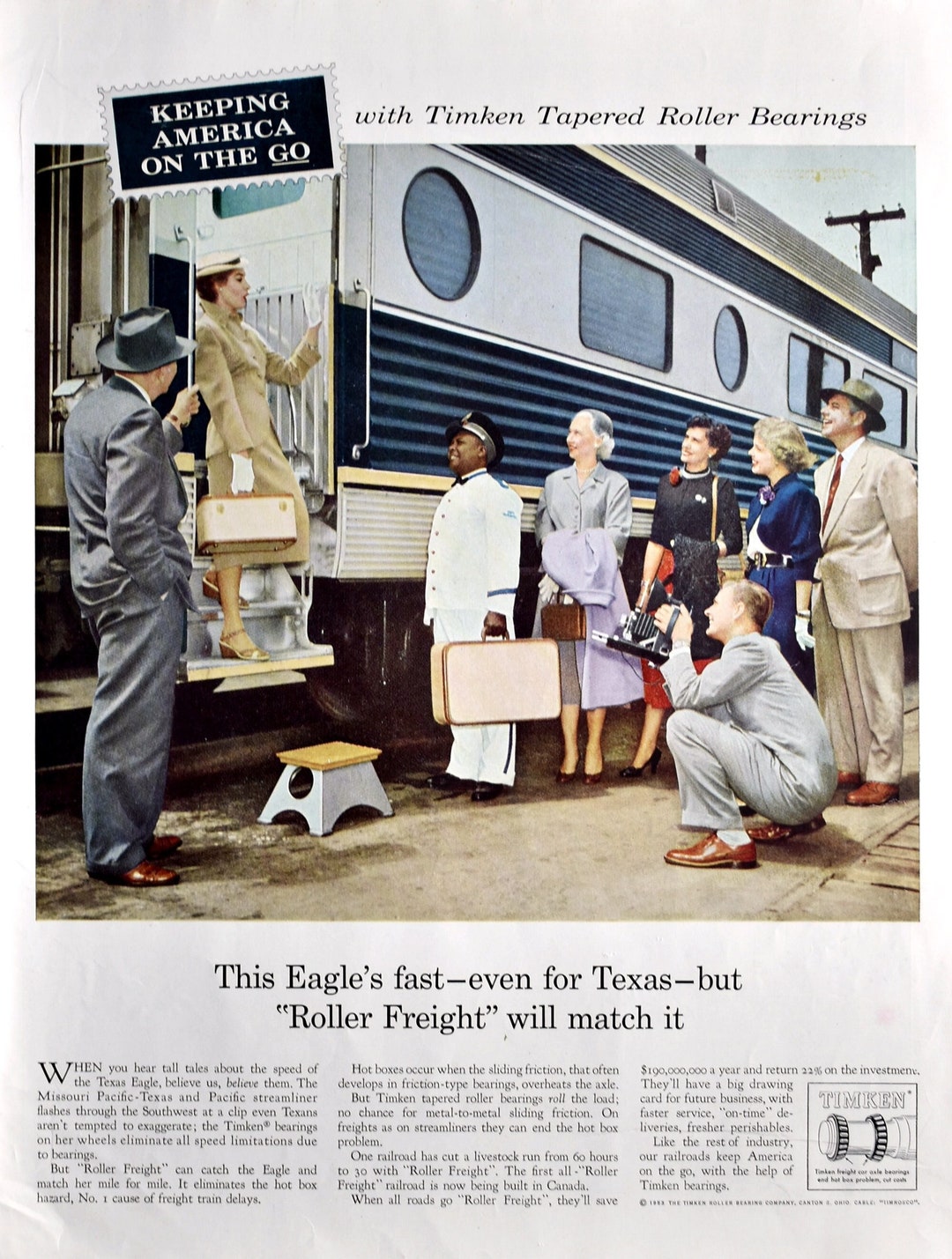 1953 Texas Eagle Train, Vintage 1950s Timken Ad, Tapered Roller ...