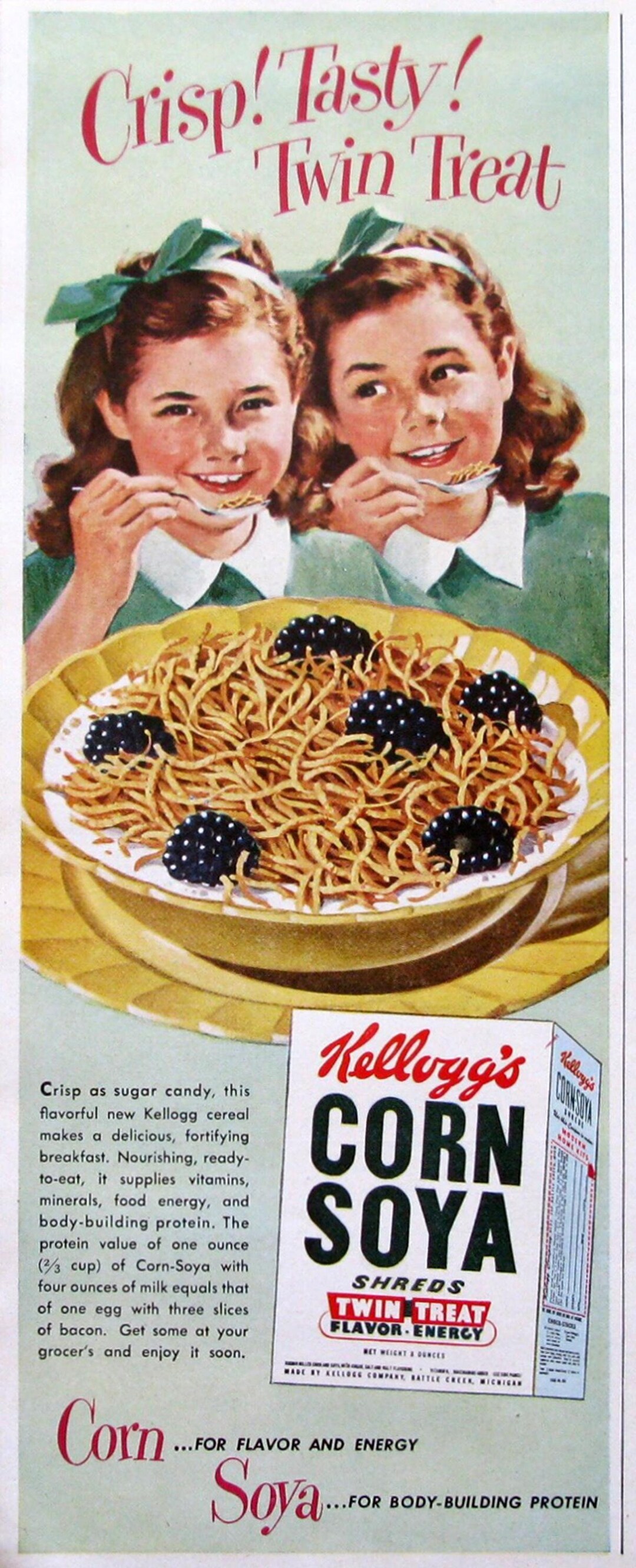 1948 Kellogg's Corn Soya Shreds Cereal Ad to Frame, Retro Kitchen Decor ...