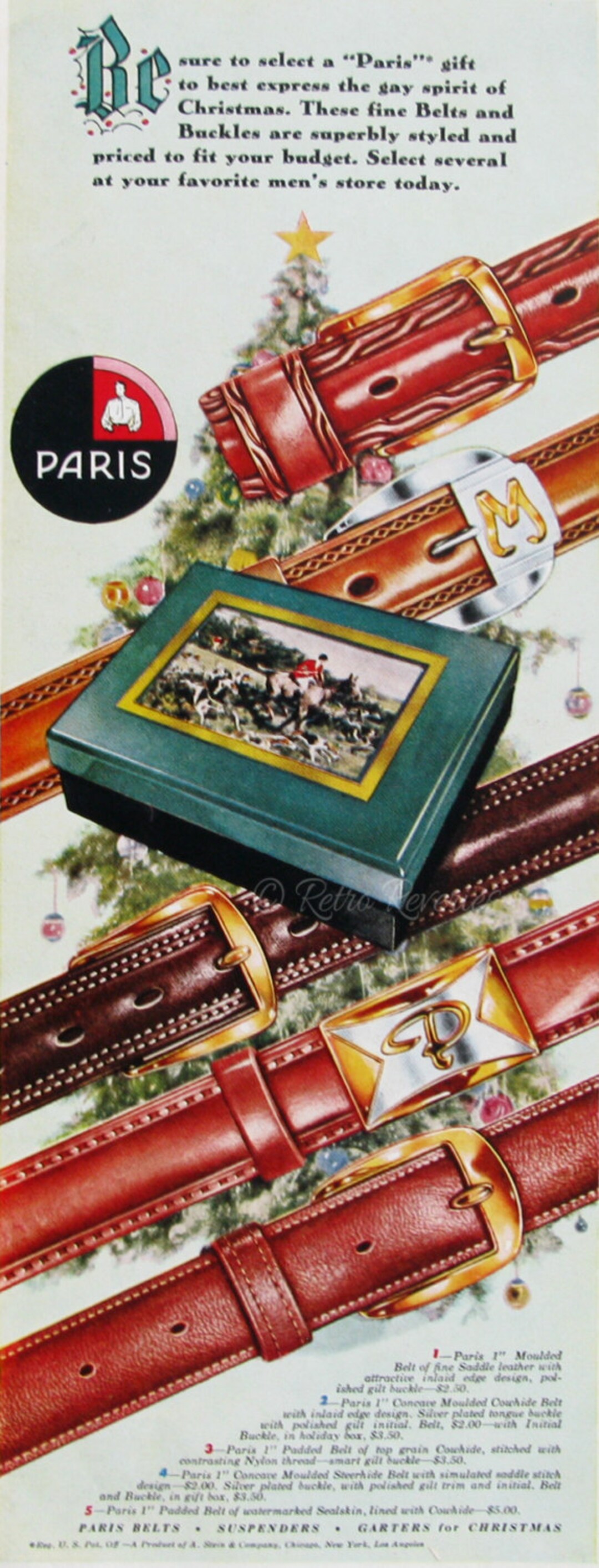 1951 Paris Belts Ad, Men's Closet Decor, Leatherworker Gift, Retro Wall ...
