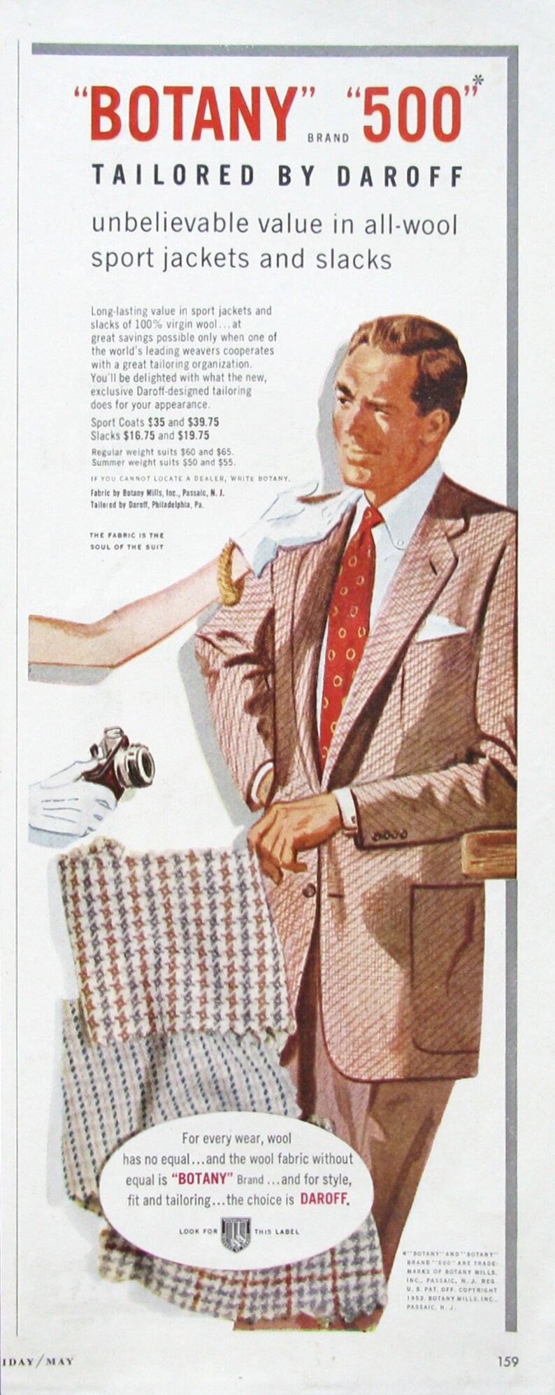 1953 Botany 500 Suit Ad 1950s Men's Fashion's - Etsy