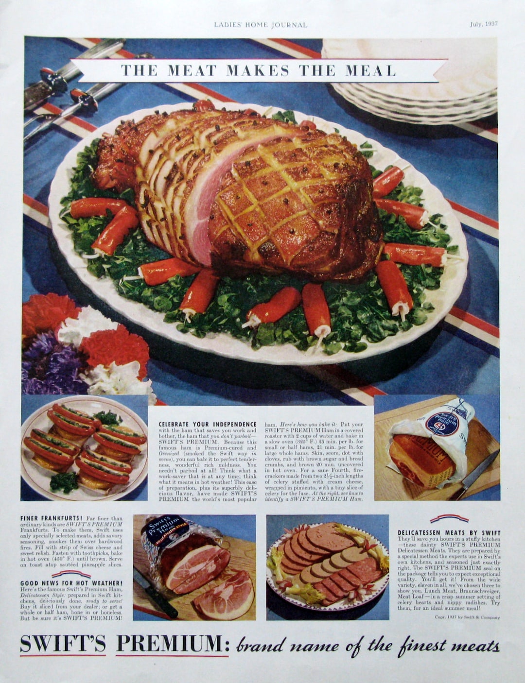 1937 Swift Premium Meats Ad, Vintage Food Ads, Festive Ham Dinner, 30s ...