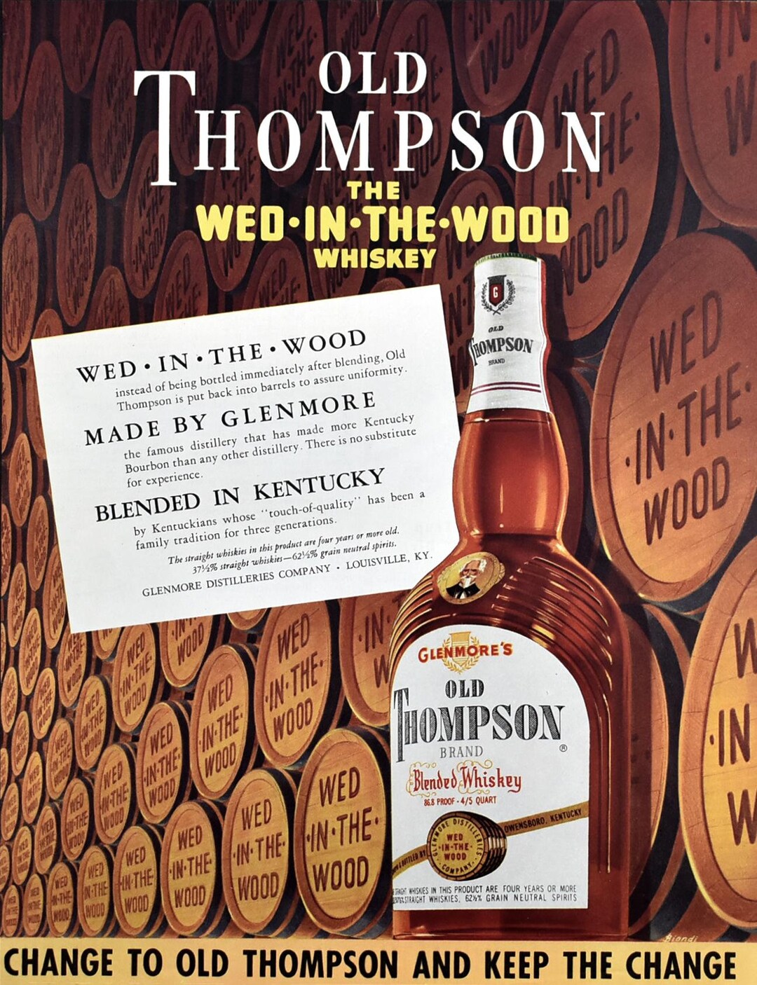 Vintage 1953 Ad for Old Thompson Blended Whiskey, Retro 1950s Home Bar ...