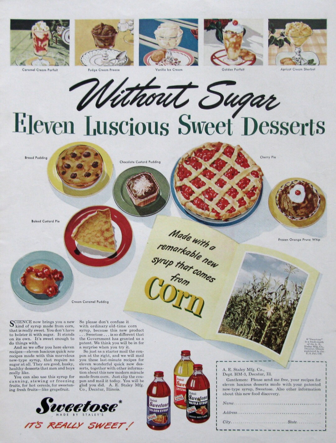 1946 Sweetose Corn Syrup Vintage Ad, Gift for Baker, Sweet Shop Wall ...