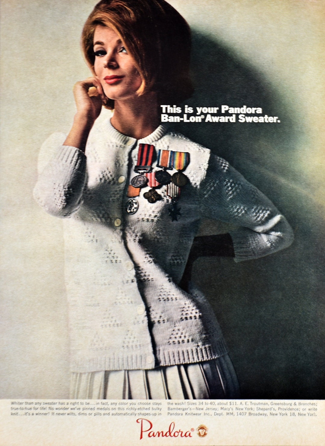 1963 Pandora Sweater Vintage Ad, Retro Womens Fashion, 1960s Hair Style ...