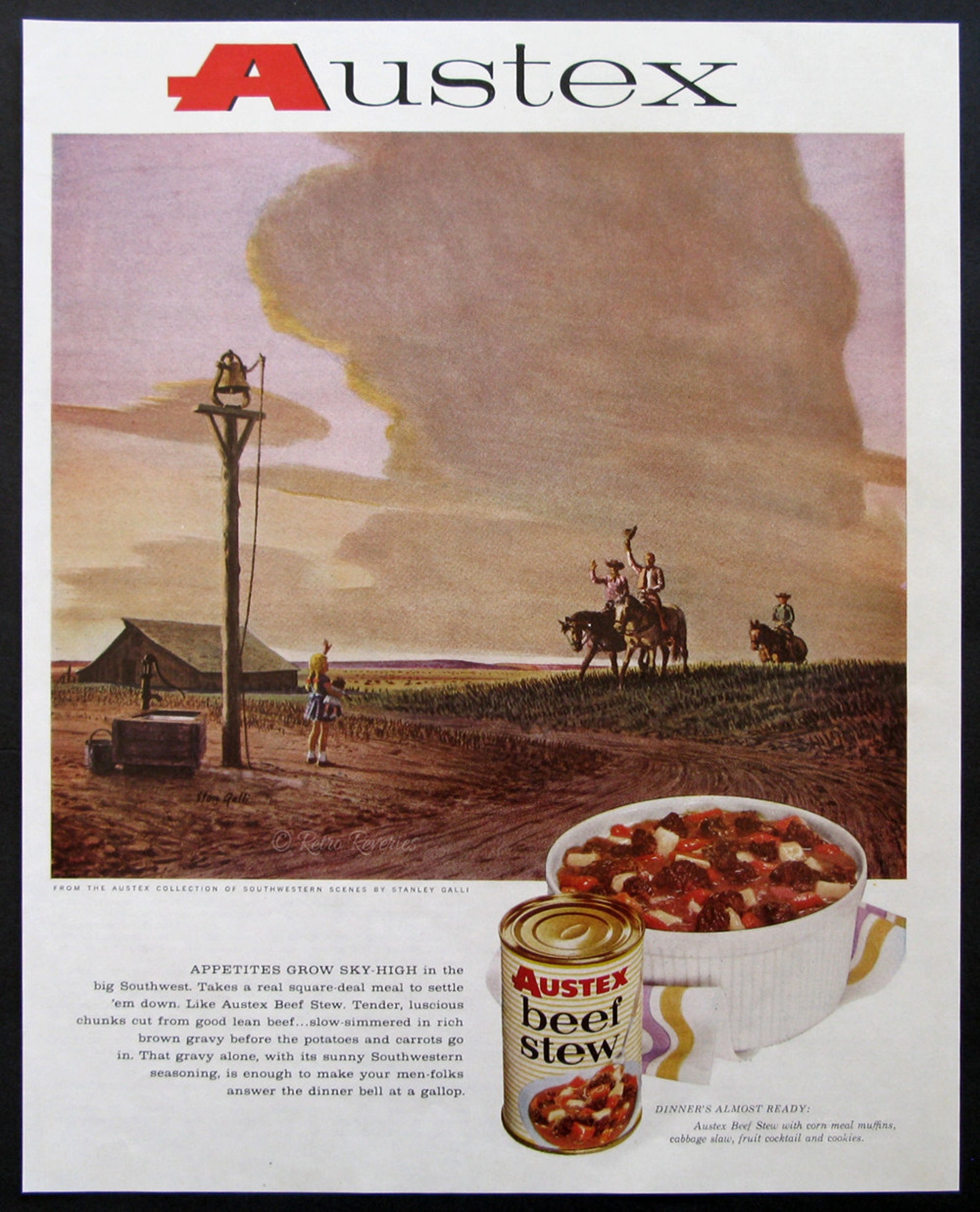 1960 Austex Beef Stew Ad Stan Galli Art Retro Cowboy Prints - Etsy