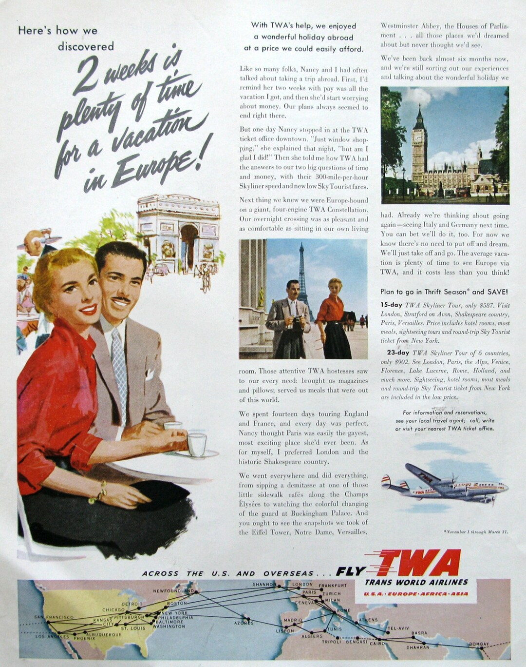Vintage Ad 1953, TWA Travel Poster, Retro 1950s Wall Decor Apartment ...