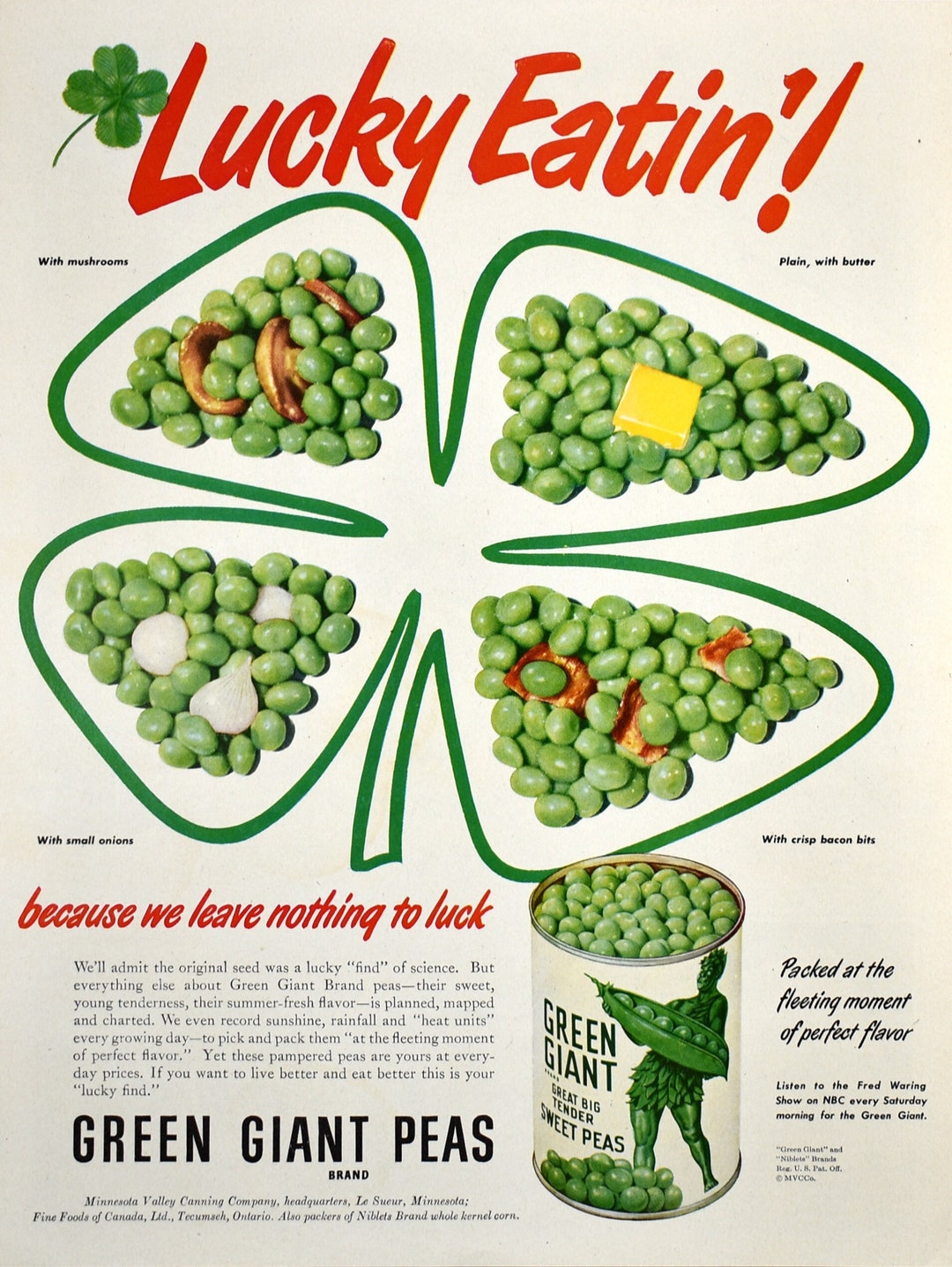 1949 Retro St Patrick's Day Wall Decor, Vintage Ads, Green Peas Ad, 4 ...