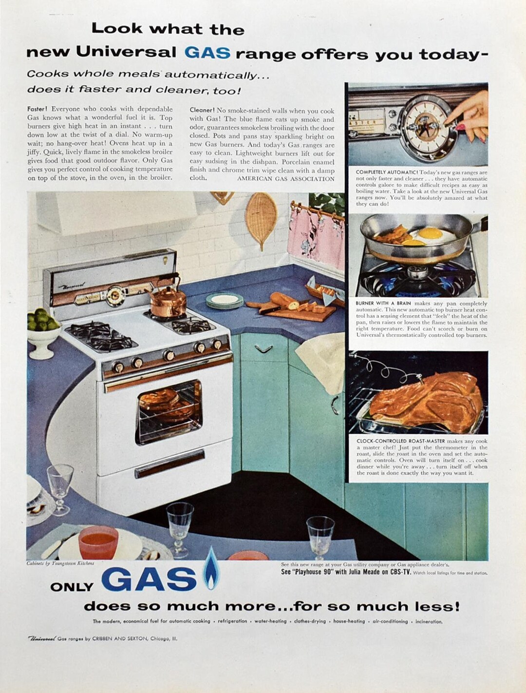 1957 Universal Gas Stove Ad, Youngstown Kitchen Designs, 1950s Kitchen ...