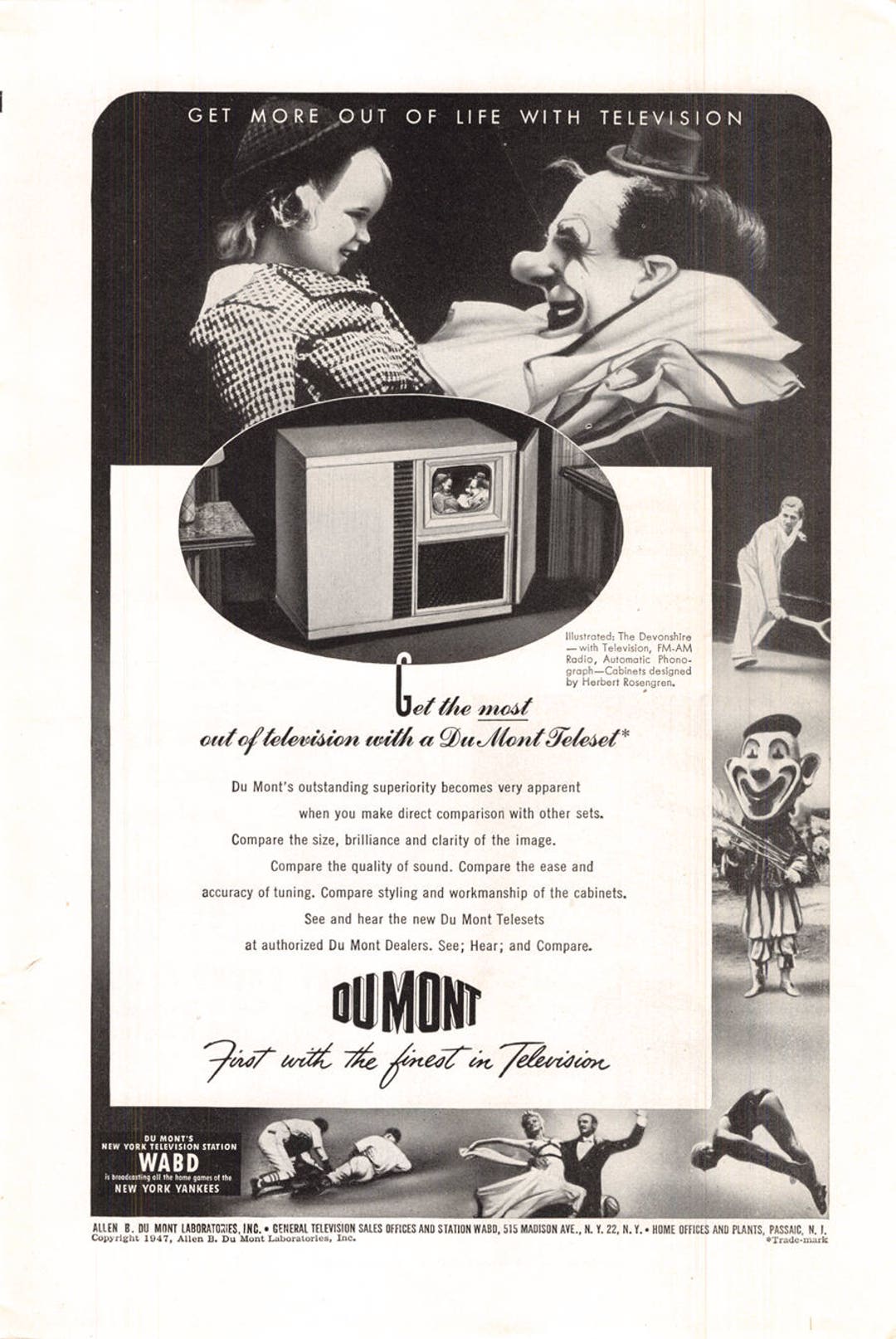 1947 Du Mont Teleset Ad, Retro TV Ads, 40s Circus Performer, Vintage ...