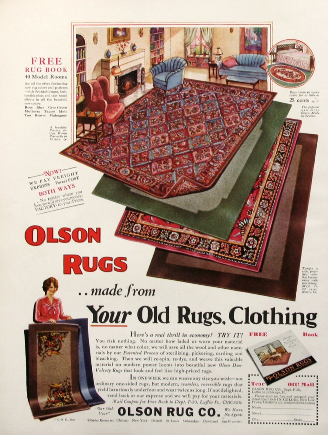 1930 Olson Rugs Ad - 30s Living Room Decor, Interior Design - Vintage ...