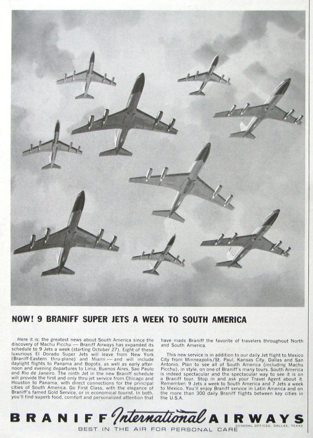 Vintage 1963 Braniff Airways Ad Gift for a Pilot Braniff El - Etsy
