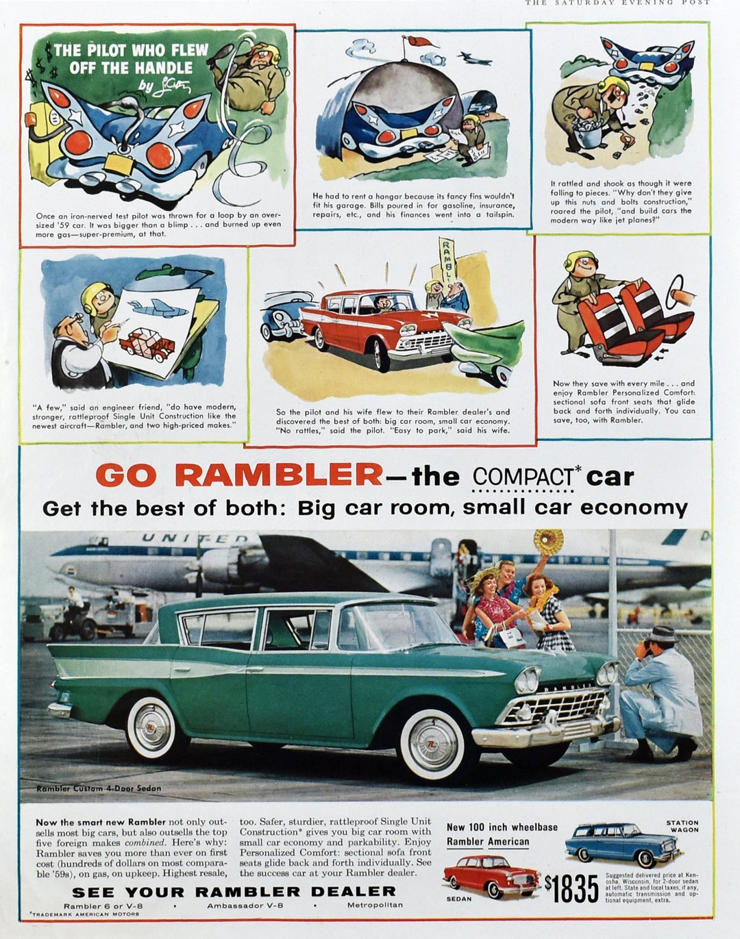 1959 Rambler Car Ads, 1950s Airport, United Airlines, Gift for Pilot ...