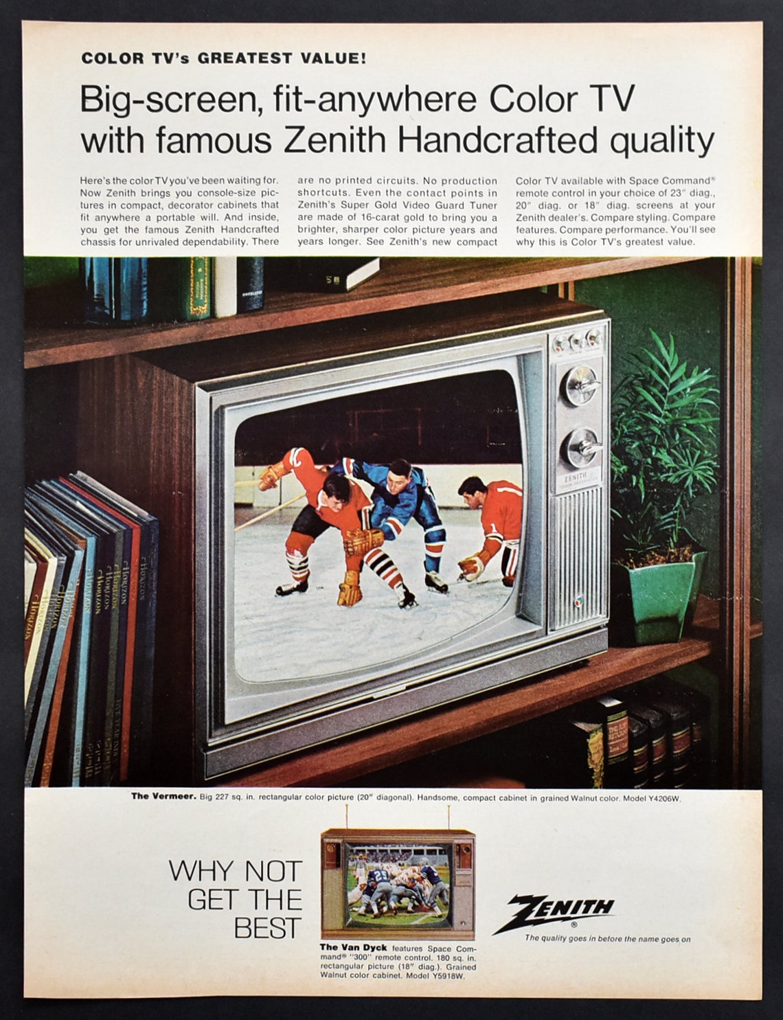1967 Zenith Color TV Ad Vintage Hockey Art Retro Game Room - Etsy