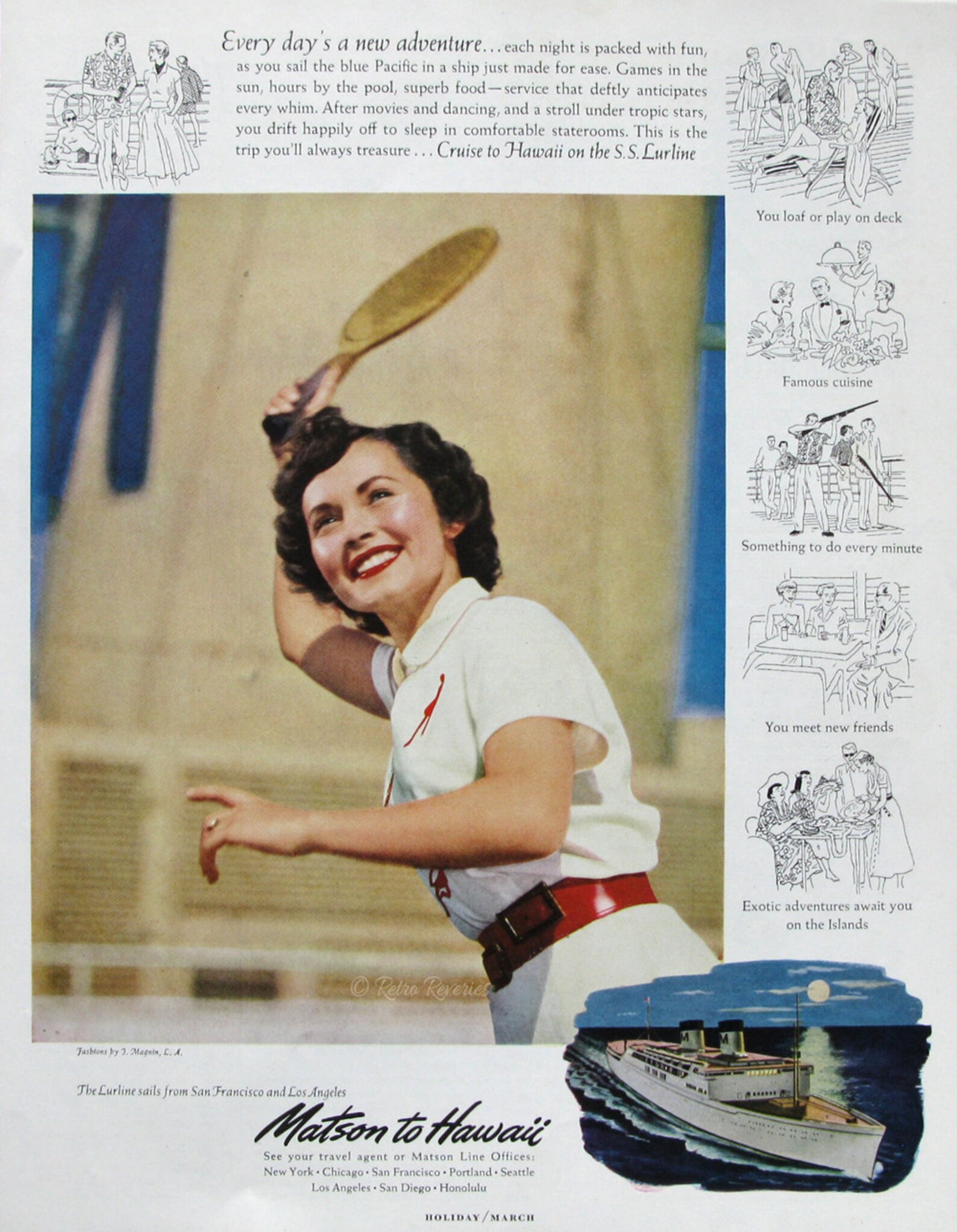 1951 Matson Lines Lurline Vintage Travel Poster 1950s Cruise - Etsy