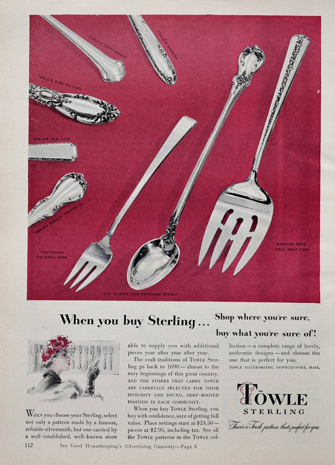 1950 Towle Sterling Silver Cutlery Ad, Vintage Silverware Ad, Dining ...