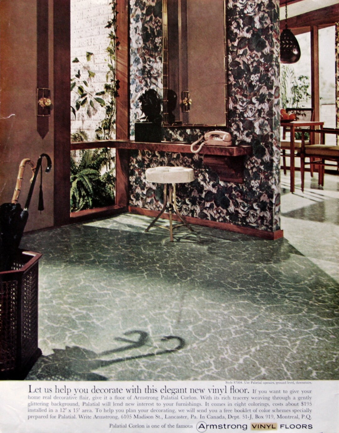 1961 Armstrong Palatial Corlon Floors Ad - 1960s Mid Century Style ...