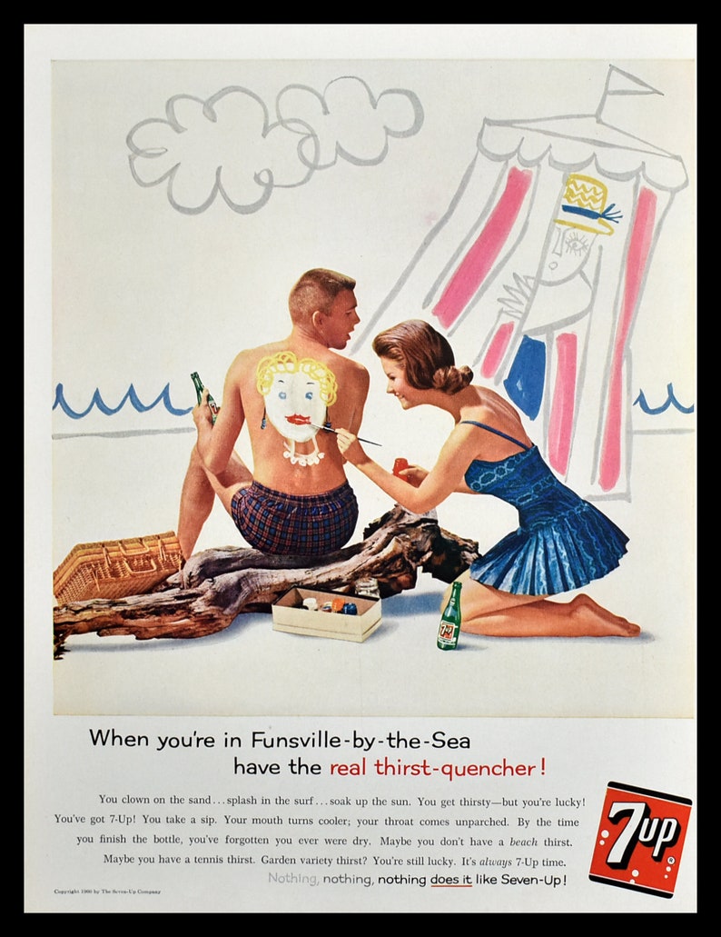 Vintage 1962 7 up Soda Ad Retro 60s Beach Wall Art Whimsical - Etsy