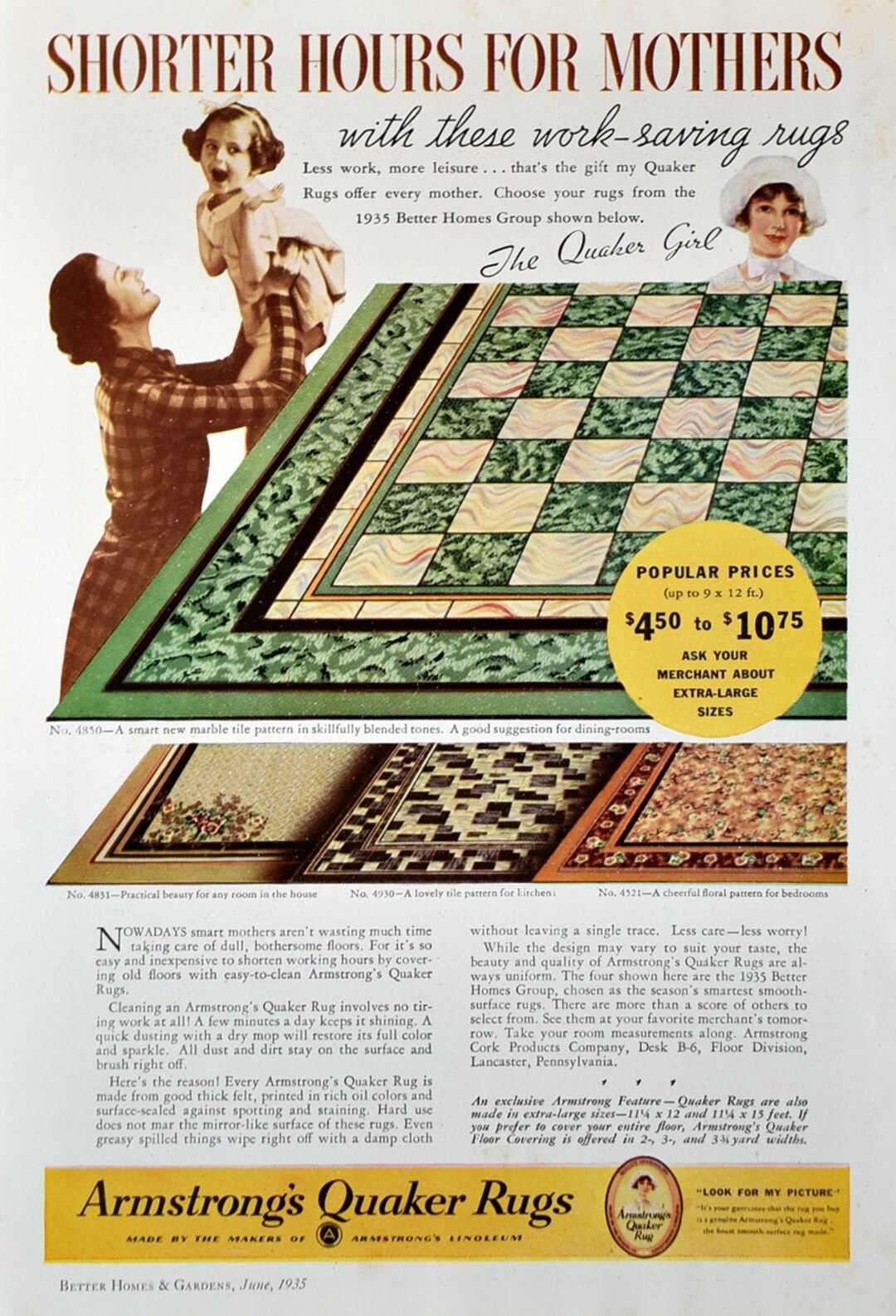 1935 Armstrong Floor Ad Quaker Rugs Ad 1930s Tile Floor - Etsy