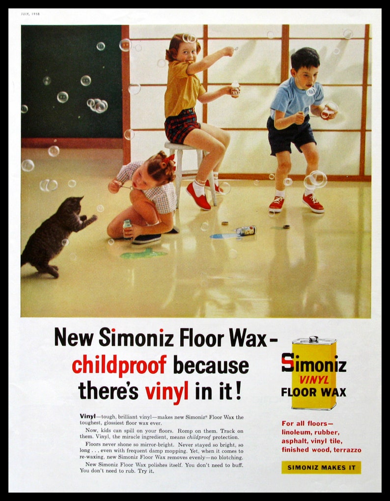 1958 Simoniz Floor Wax Ad 1950s Children Blowing Bubbles - Etsy