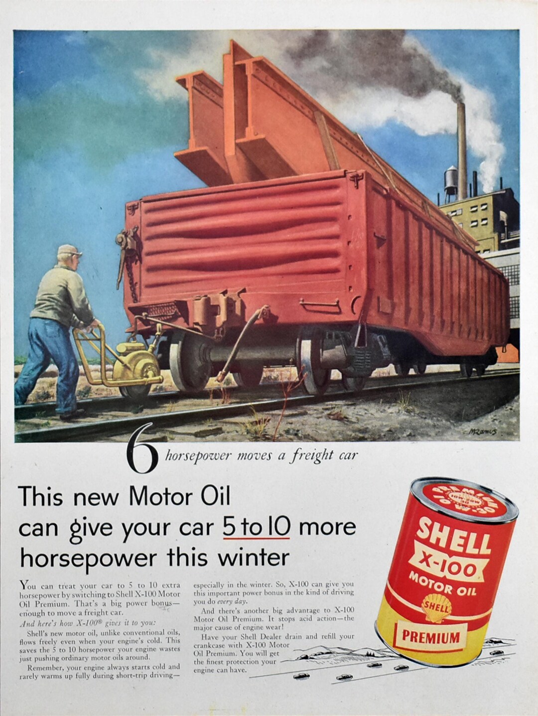 1956 Shell Motor Oil Vintage Ad, Freight Train Car, Vintage Railroad ...