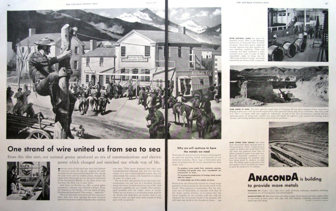 1953 Anaconda Wire & Cable Ad, Old West Wall Art, Cowboy Man Cave Decor ...